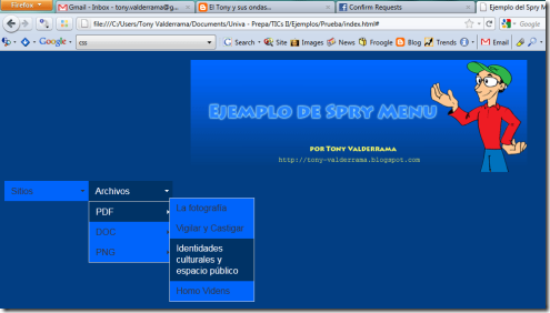 El Tony y sus ondas...: Spry Menu… poniéndole colorcito…